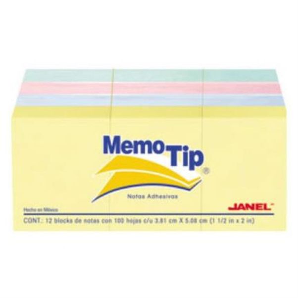 Notas Adhesivas Janel Memo Tip Pastel 1.5"x2" 4 Colores Paquete C/12 ...