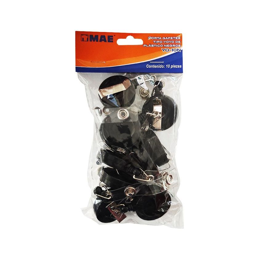 Porta Gafete Mae YO-10N Tipo Yo-Yo Plastico Negro Bolsa con 10 Pieza(s ...